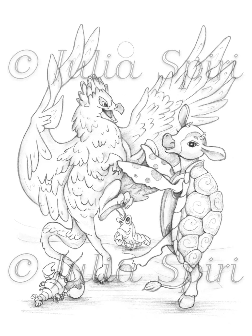 Coloring Page, Alice in Wonderland Creatures. The Gryphon and the Mock ...