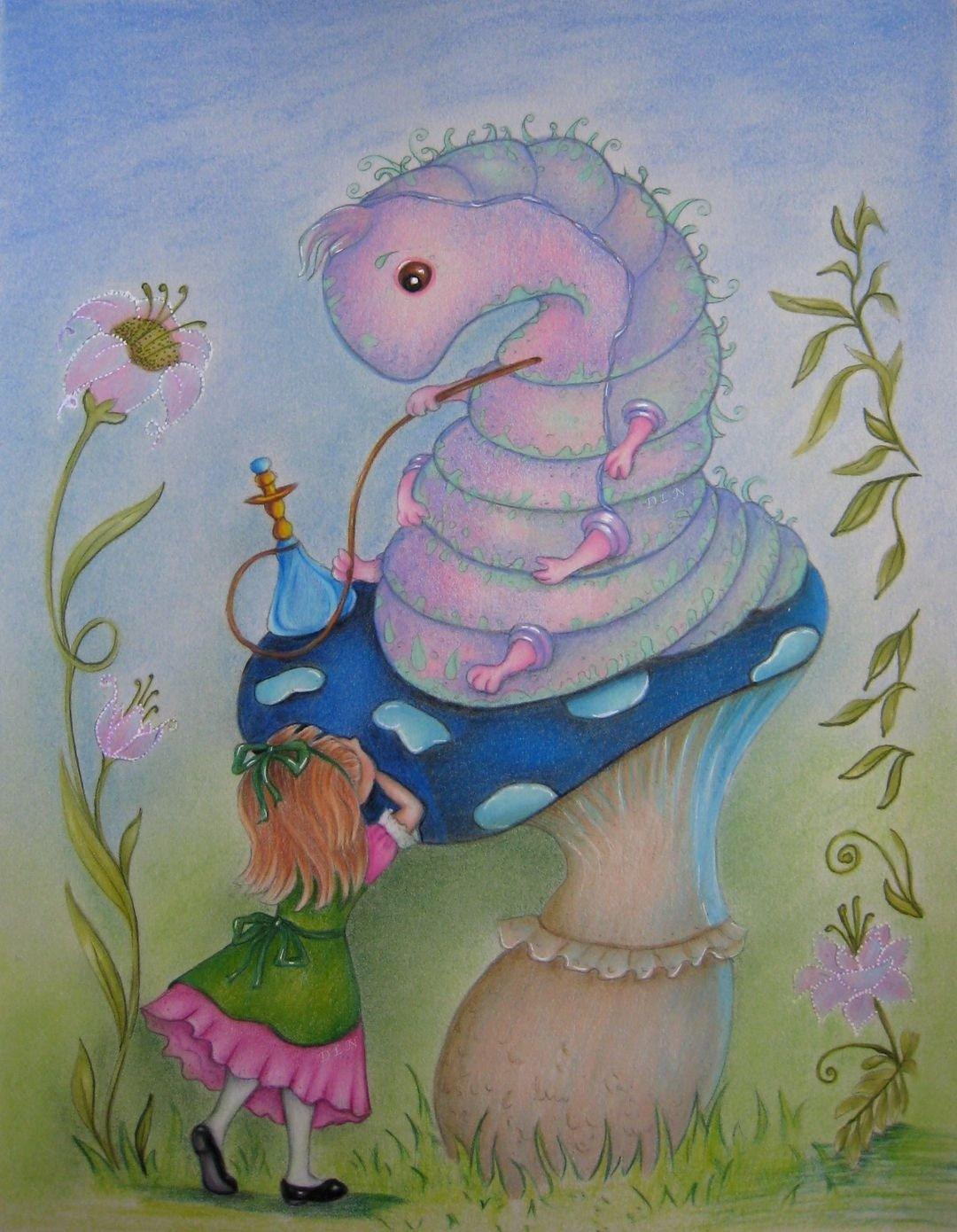 Coloriage, Alice au pays des merveilles, champignon. La chenille et Al ...